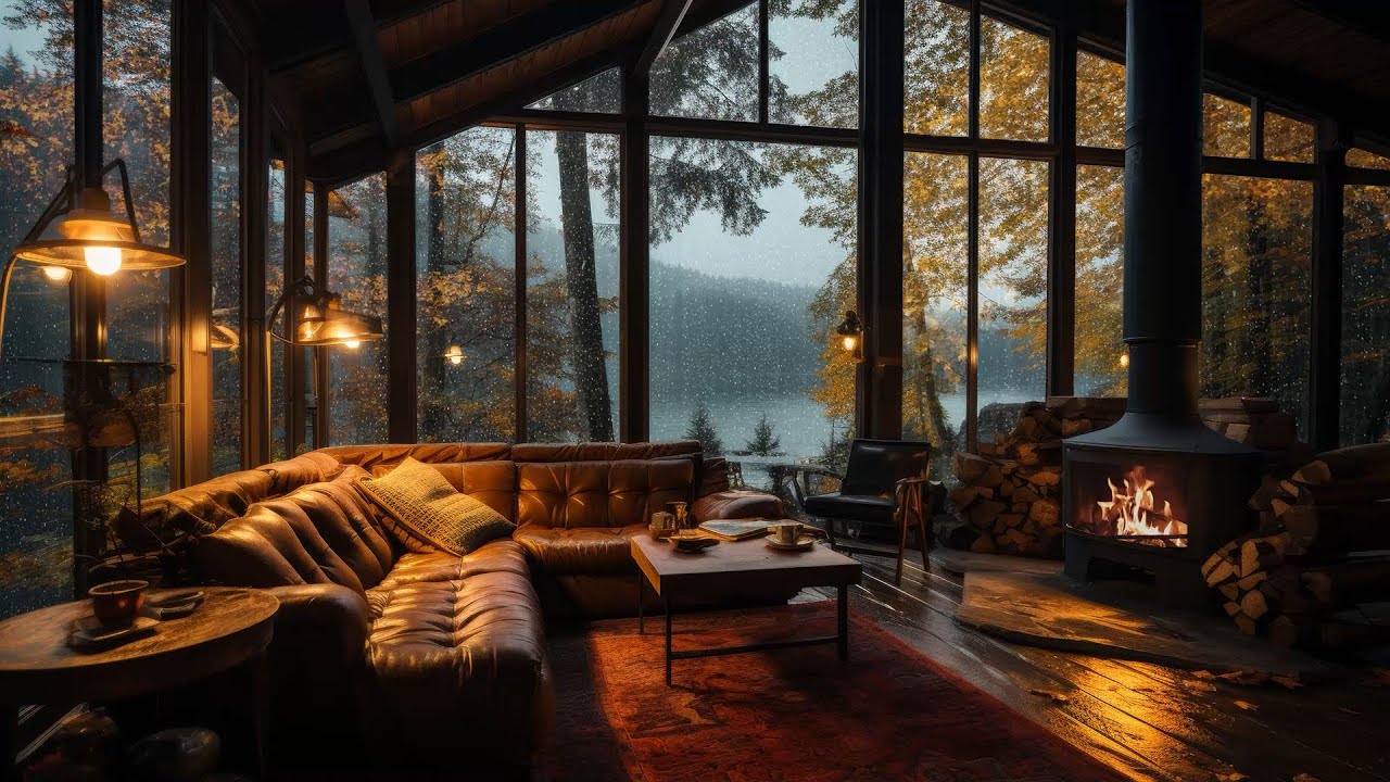 🌧️ Thunderstorm Symphony in a Fall Attic Cabin | Rain & Fireplace for ...