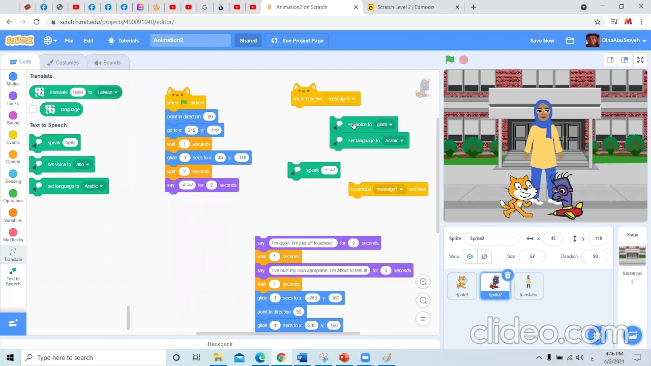 Broadcast, Text to Speech, and Translate in Scratch (Arabic) - YouTube