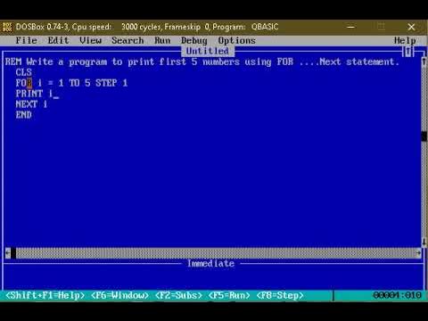 Write a program to print first 5 numbers using FOR--NEXT Loop in QBASIC|| Day 1 Loop - YouTube
