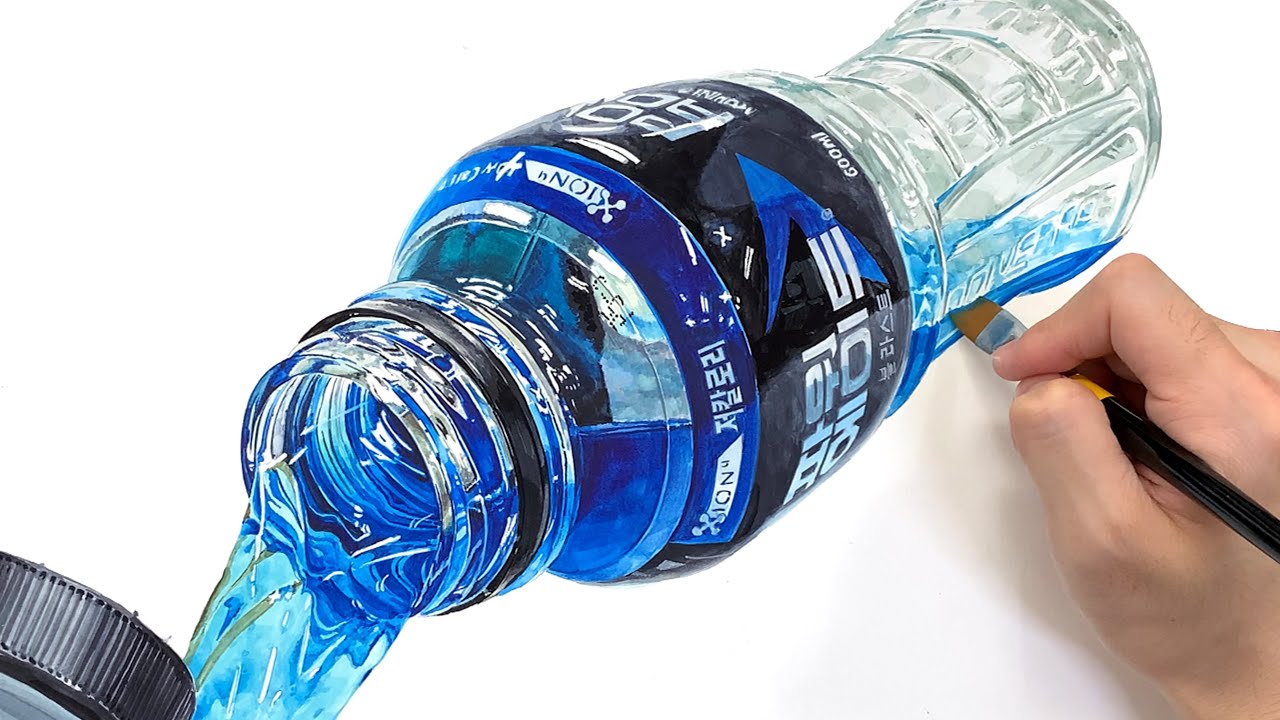 파워에이드🥶 수채화로 만들기! (기초디자인 스피드 페인팅 POWERADE drawing) - YouTube