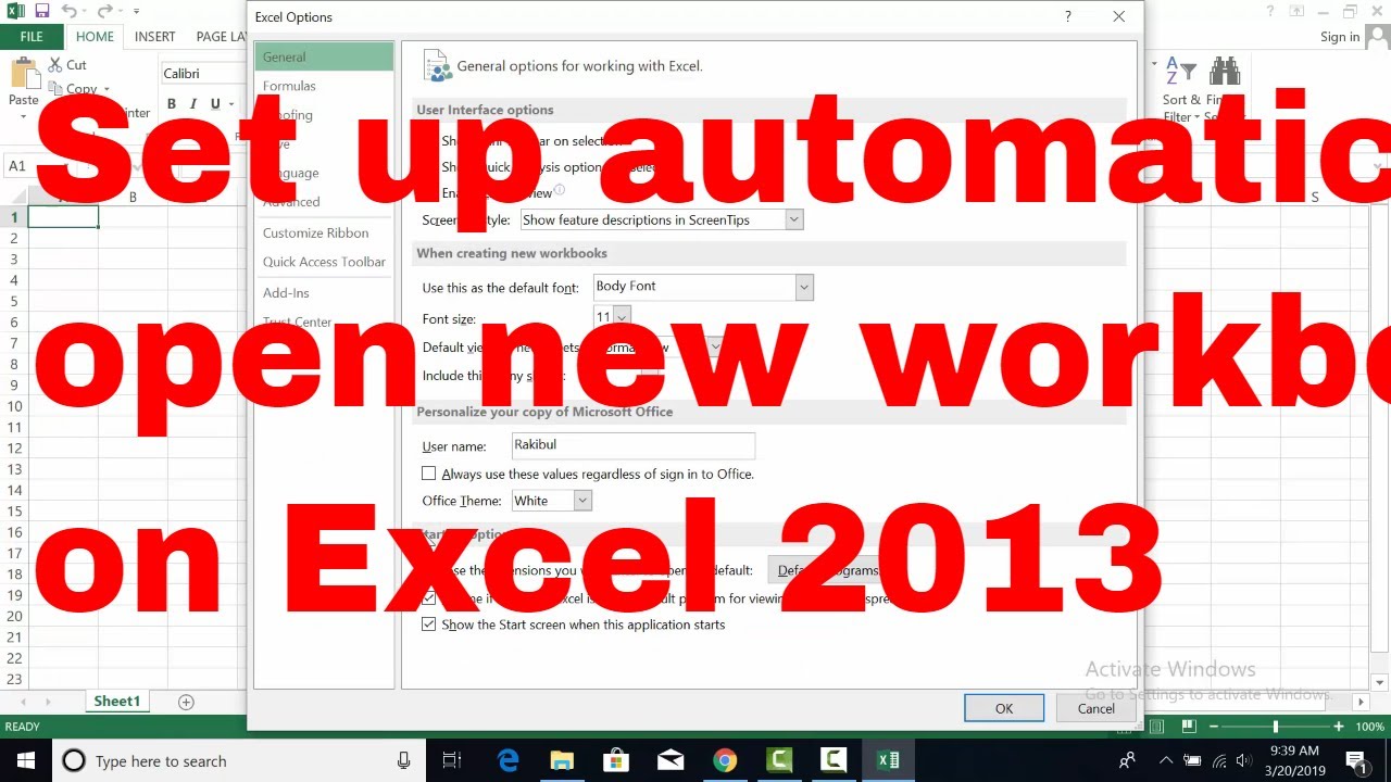 How to set up automatically opens a new workbook on Excel 2013 | BDNL ...
