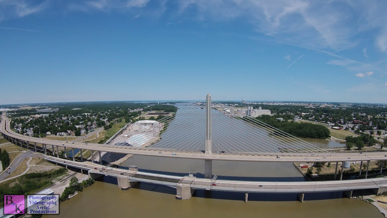 Veterans Glass City Skyway Bridge Aerial - 2016 - YouTube