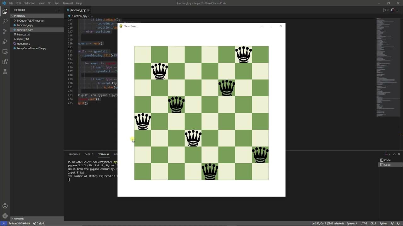 CS420 - Artificial Intelligence - 8 Queens SAT solver A* demo - YouTube