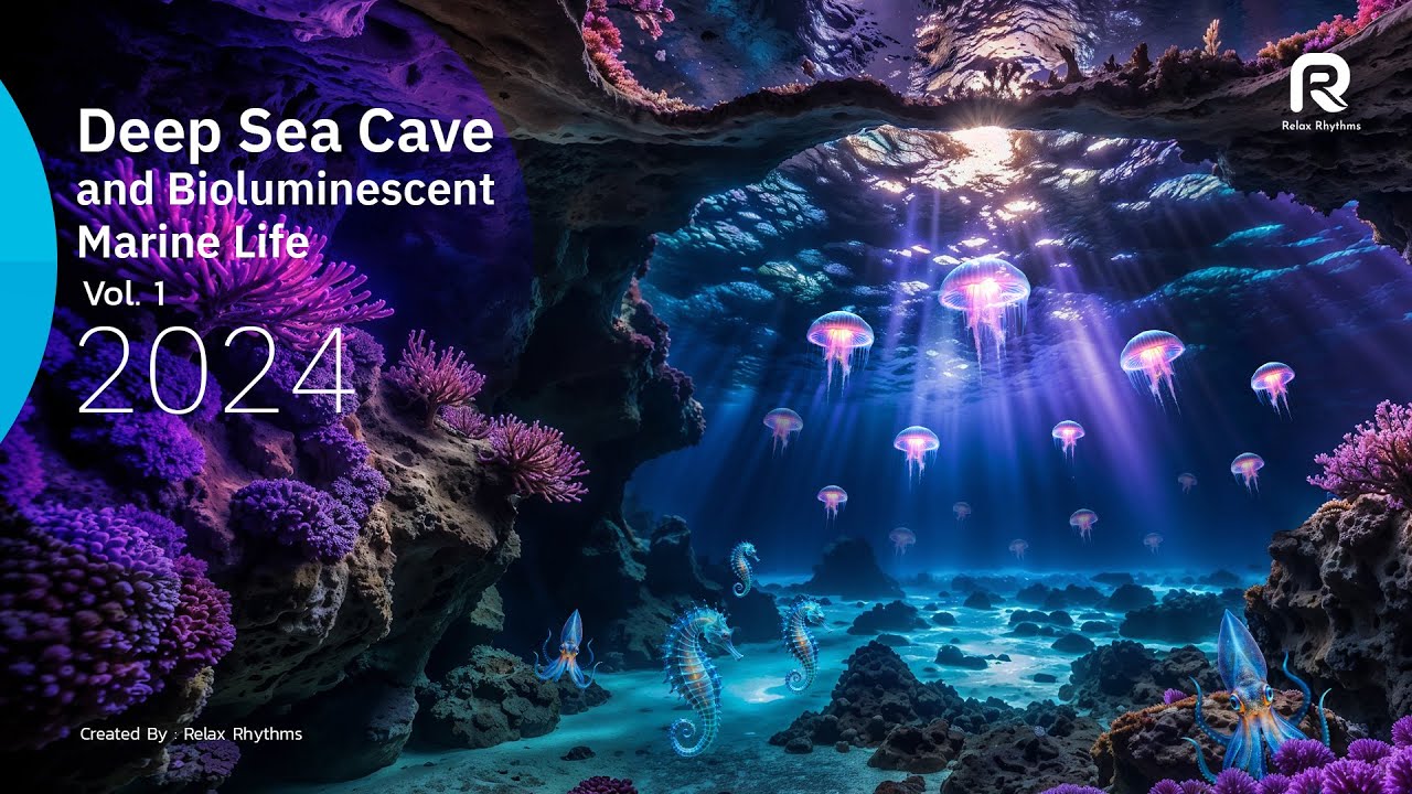 🦑Deep Sea Cave and Bioluminescent Marine Life | 2024 | 🎧Ambient Music ...