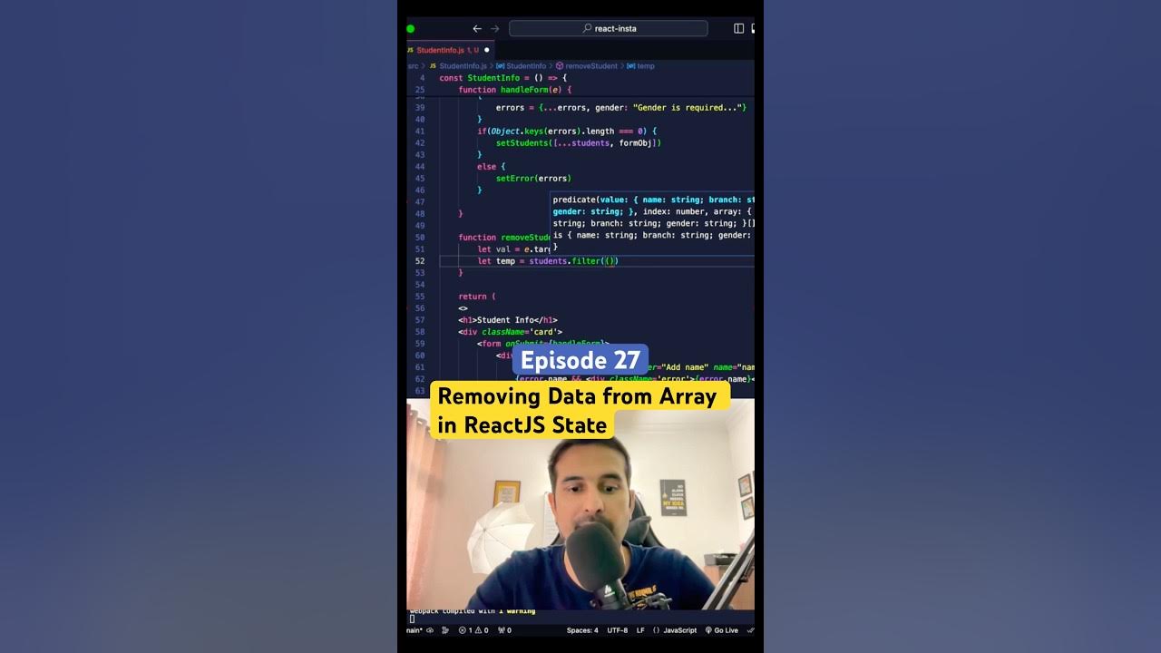 Reactjs State Me Array Se Element Remove Kaise Kre Reactjstutorial