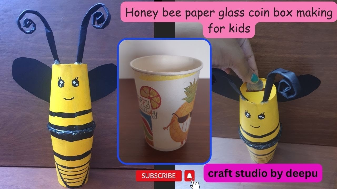 Honey bee coin box making for kids || coin box making with paper glass ...