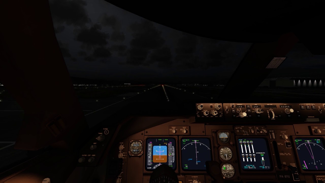 Cockpit 747 Night Takeoff San Francisco ++ Aerofly FS 2 - YouTube