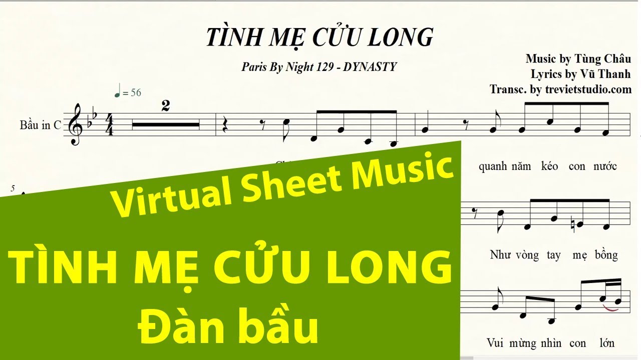 TÌNH MẸ CỬU LONG ★ Sheet nhạc Melody Lyrics | Đàn bầu | PBN 129 | Phi ...