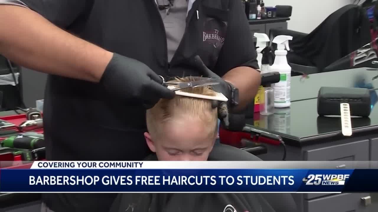 Barbershop gives free haircuts to students - YouTube