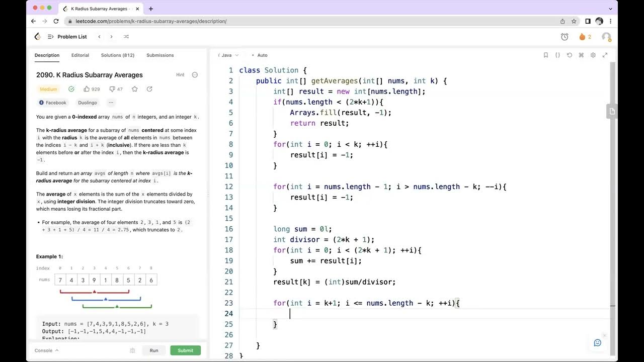 2090. K Radius Subarray Averages - YouTube