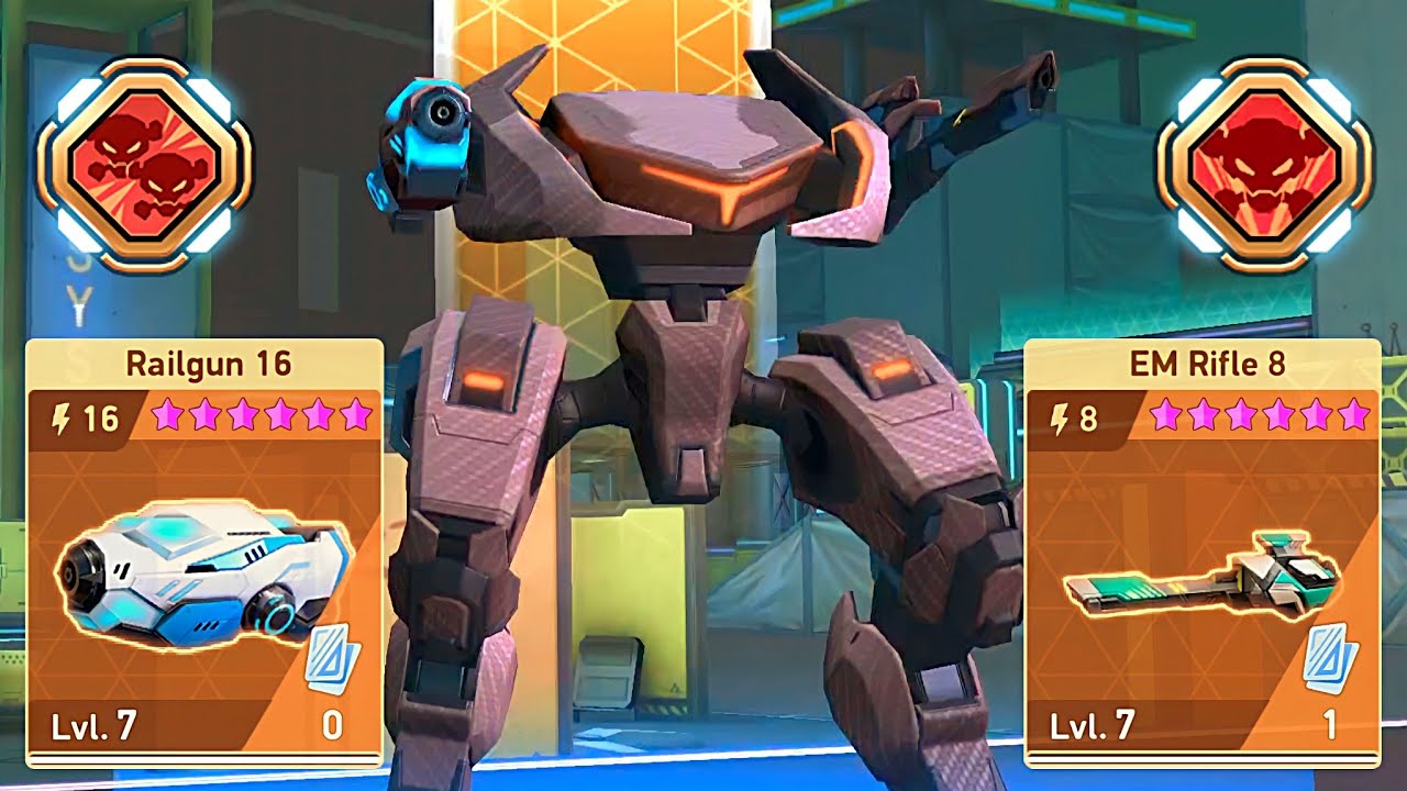 Stalker with Railgun 16 + EM Rifle 8 - Mech Arena - YouTube