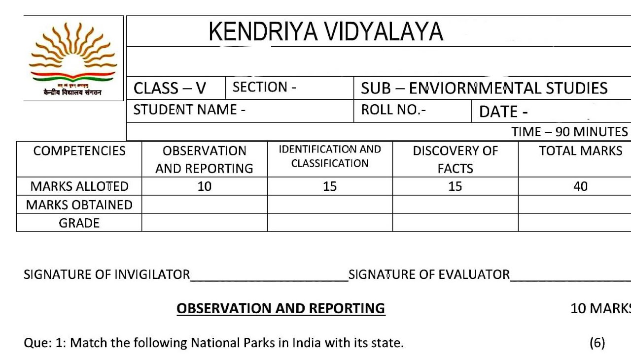 KV PT 1 Question Paper Class 5 EVS FOR KENDRIYA VIDYALAYA STUDENTS kv-pt-1-question-paper-class-5-evs-for-kendriya-vidyalaya-students