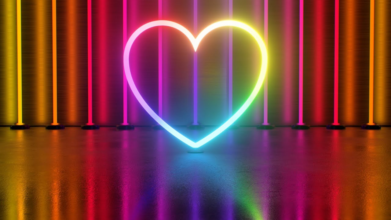 Rainbow Neon Glowing Heart Spinning Outline Shape Spectrum Lights 4K VJ ...
