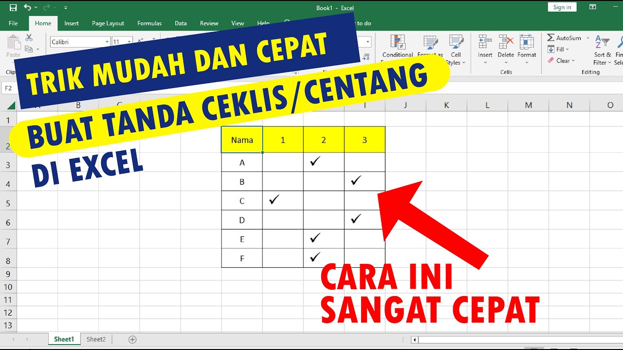 Cara Mudah Membuat Tanda Centang atau Ceklis ( ) di Microsoft Excel ...