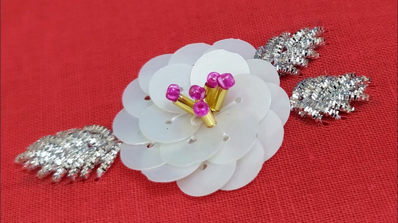 Elegant flower motif in aari embroidery work | Sequin flower making in ...