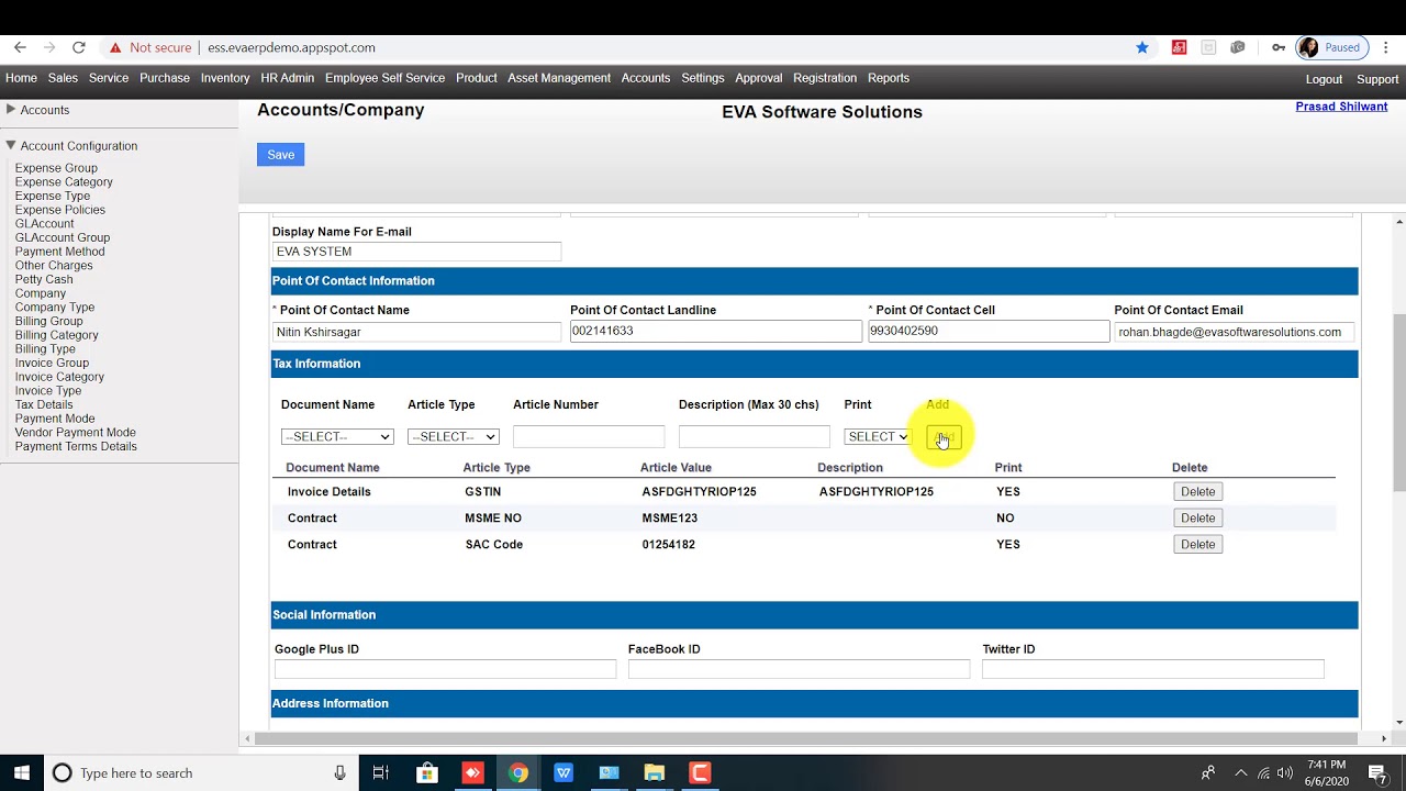 How to setup company master in EVA ERP system - YouTube