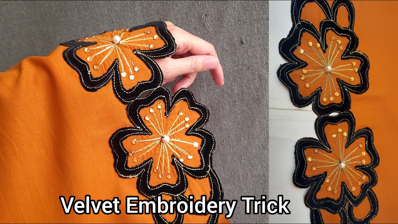Velvet embroidery Dress design _ stylish sleeves And daman design ...