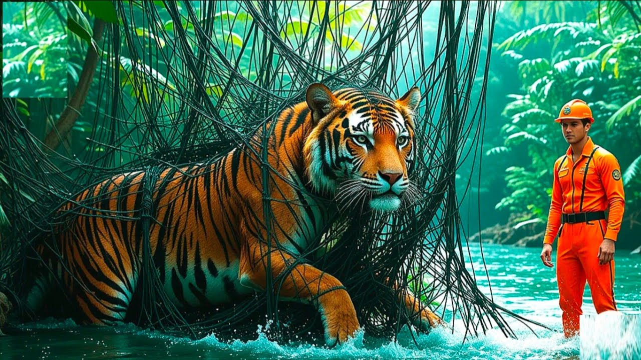 A tiger stuck in tree hunting networks! Watch the dramatic rescue - YouTube