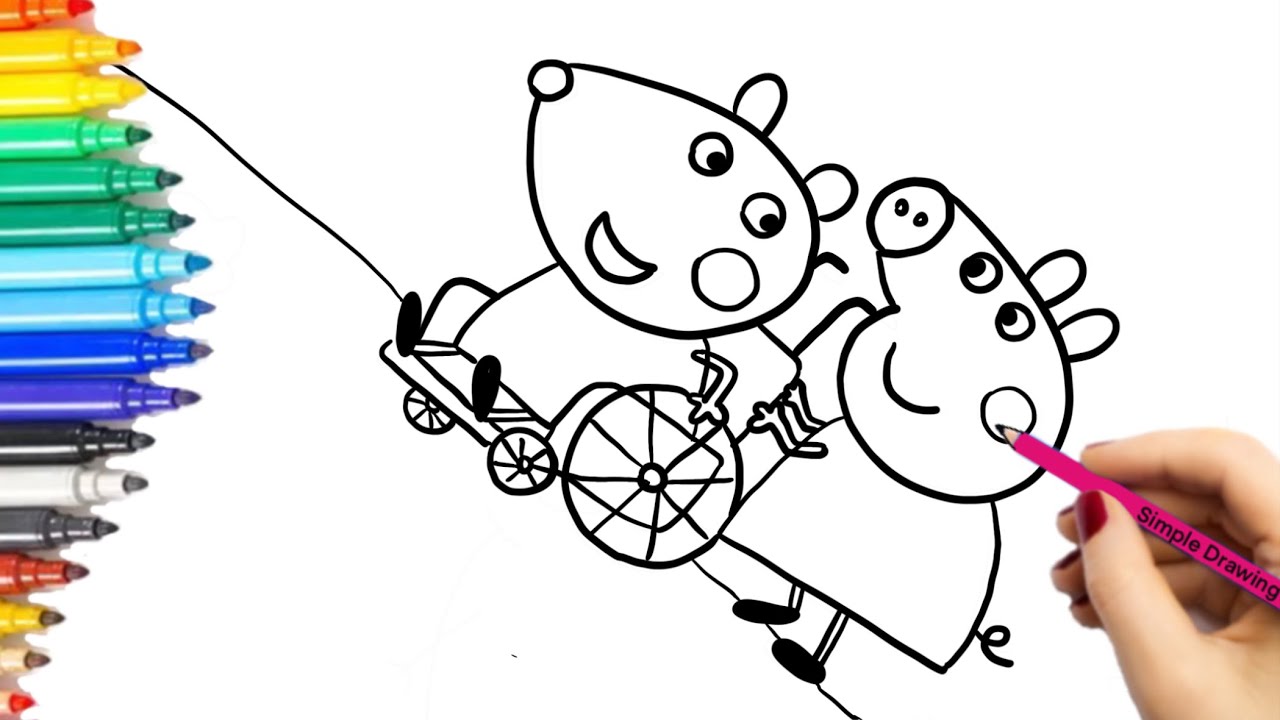 Drawing and Coloring Peppa Pig " Peppapig helps Mandy Mouse in climbing ...