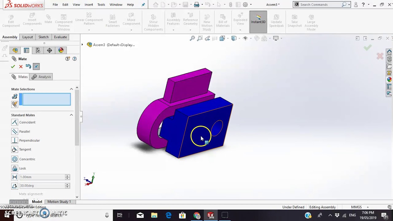 SolidWorks Assembly tutorial for Beginners - Part 1 - YouTube
