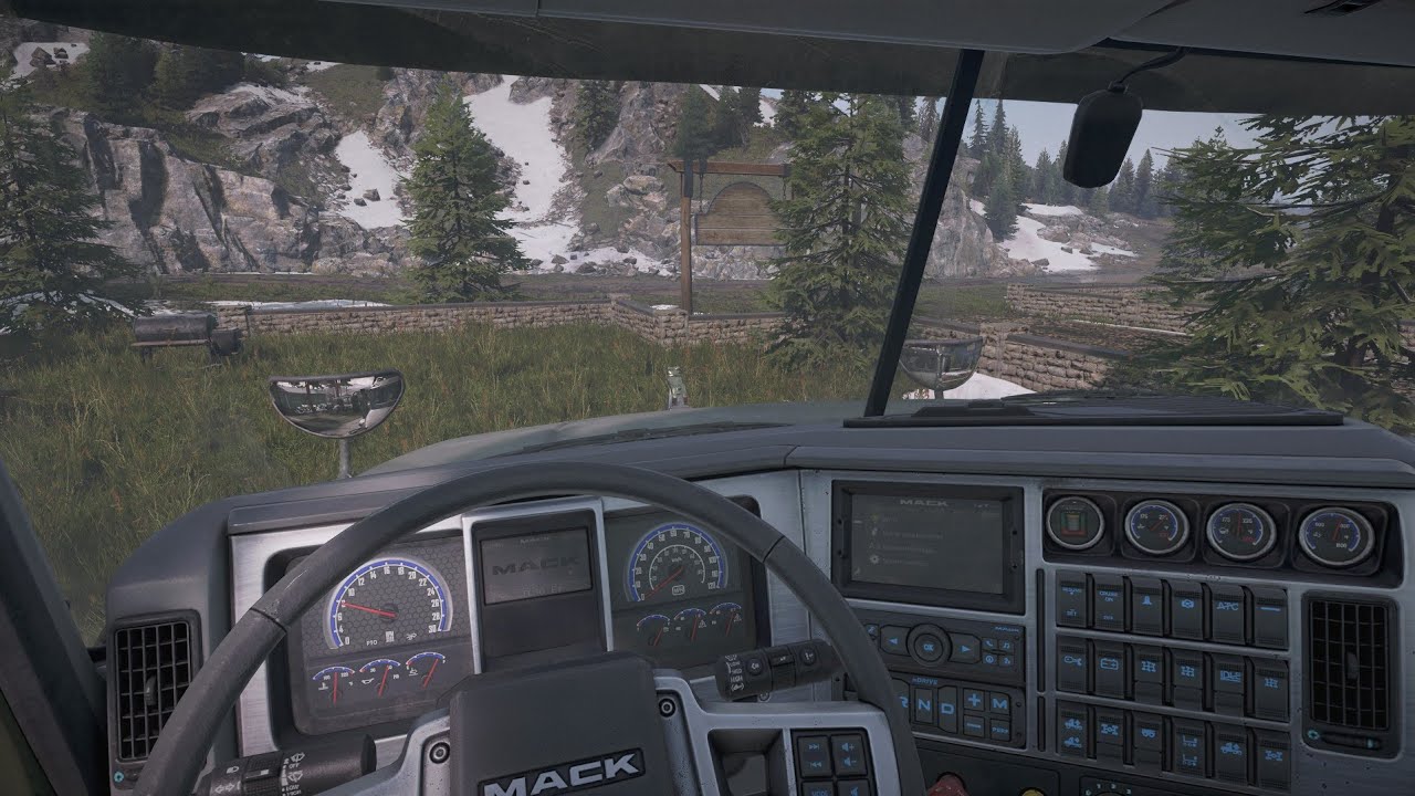 SnowRunner Mack Defense (delivering trailer to the movie set) - YouTube