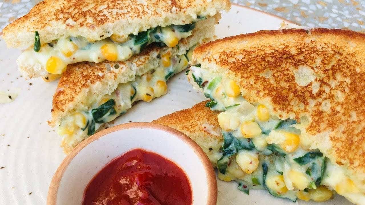 Cheesy spinach corn sandwich | Palak cheese corn sandwich | Healthy ...