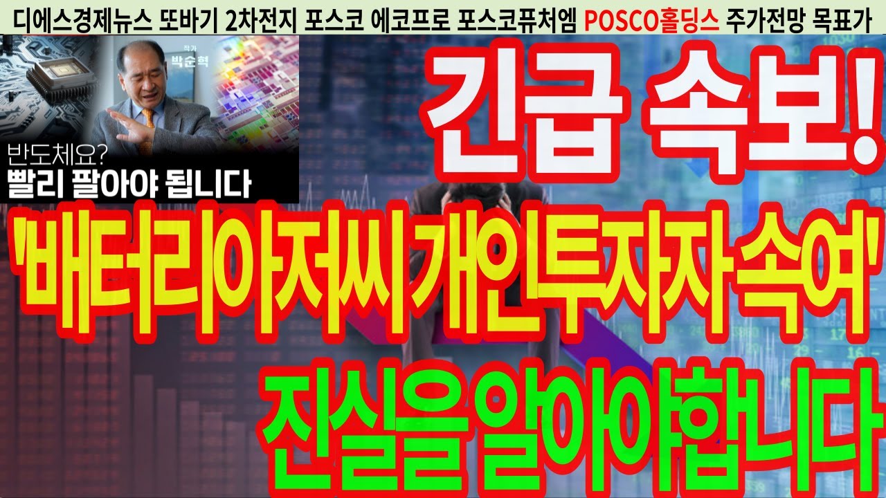 포스코홀딩스 포스코홀딩스주가전망 긴급 속보 배터리아저씨 개인 투자자 속여 진실을 알아야합니다 디에스경제뉴스 또바기