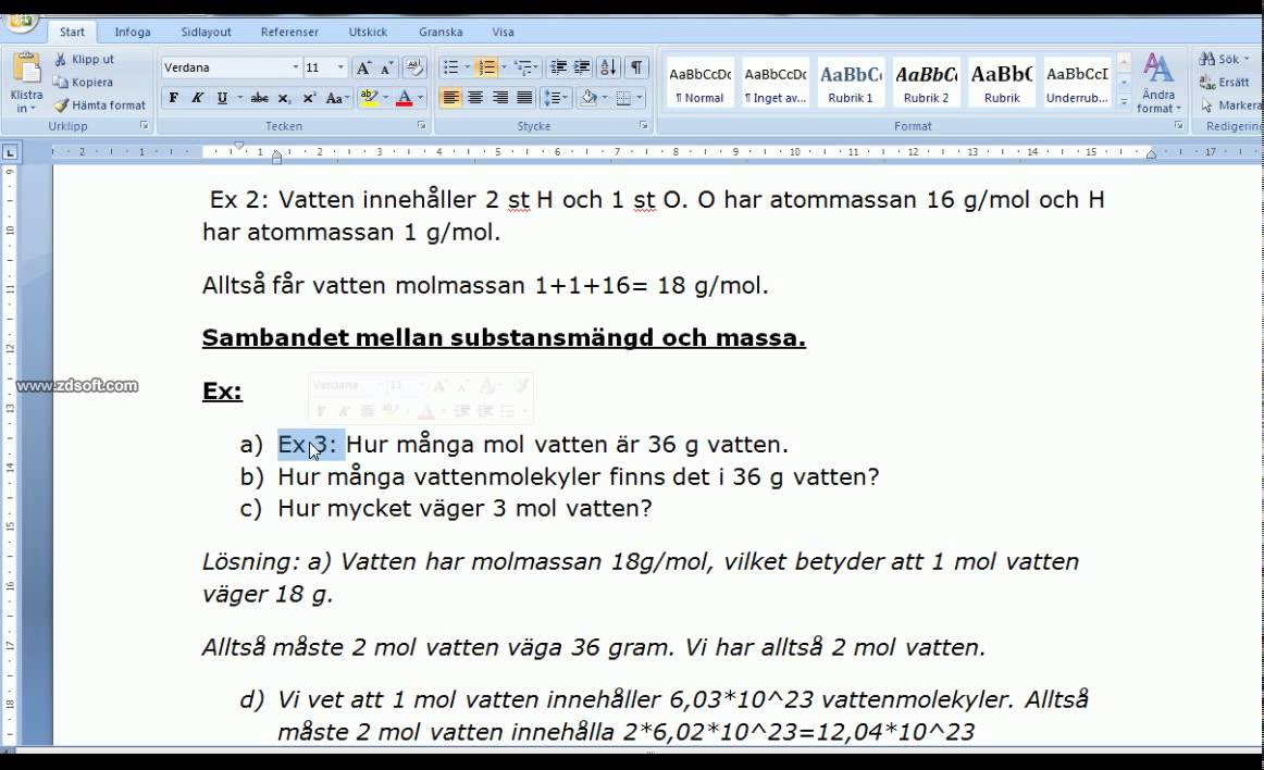 Substansmängd, massa och molmassa kemi 1 - YouTube