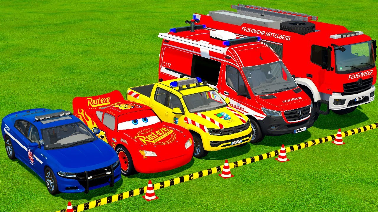 TRANSPORTING POLICE CARS, AMBULANCE EMERGENCY VEHICLES WITH TRUCKS ...