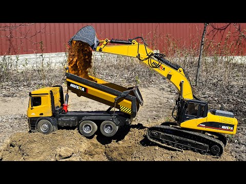 RC Tractor Excavator and Dump Truck Working in the field area