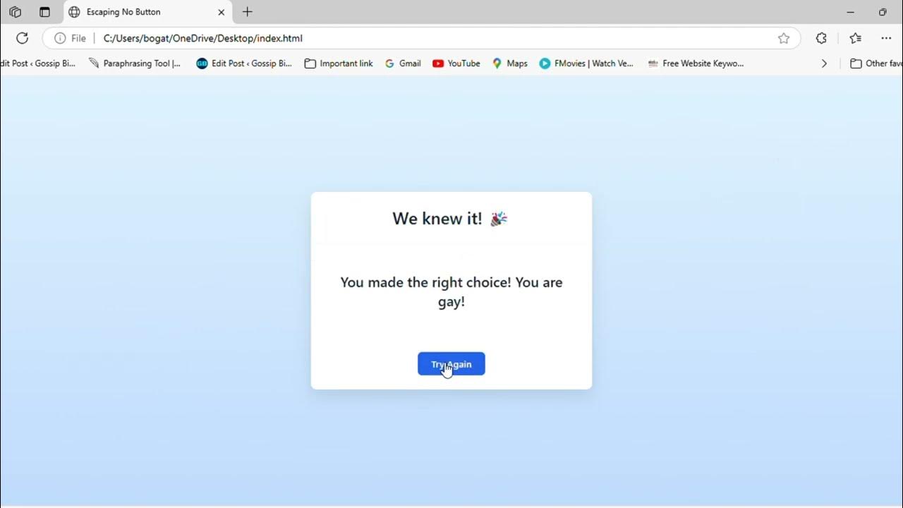 Escaping "No" Button with HTML, CSS, and JavaScript - YouTube