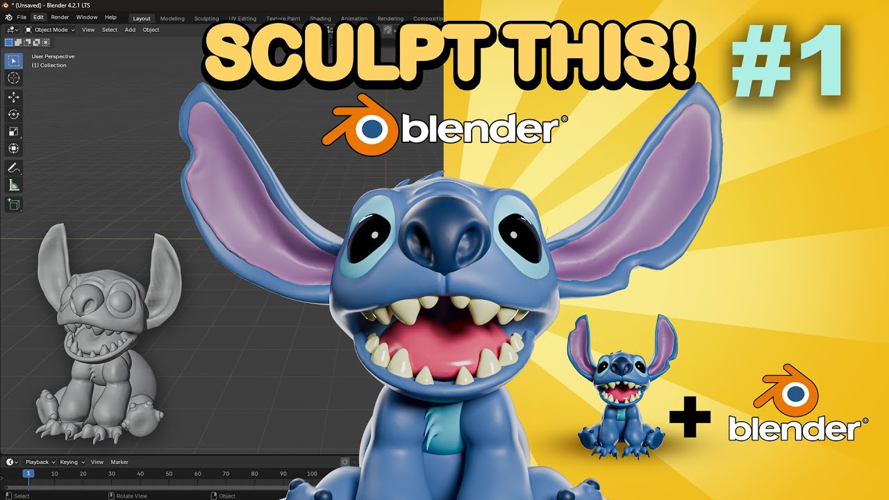 Beginner Blender 4.3 Tutorial - Sculpting Stitch Part 1 - YouTube