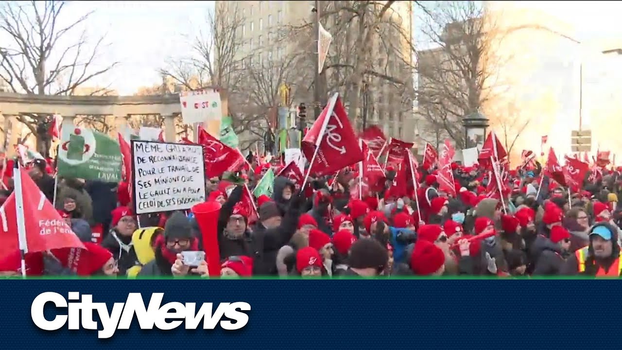 Quebec's FAE teachers union demonstrate during a 'negotiation blitz ...