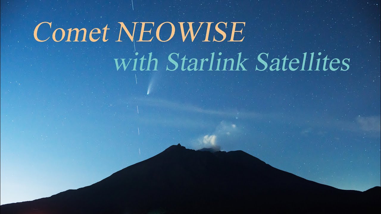 Comet NEOWISE with Starlink Satellites over Sakurajima Volcano - YouTube