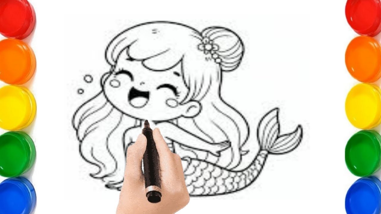 How to draw new Mermaid girl for kids* Cute Mermaid girl drawing ...