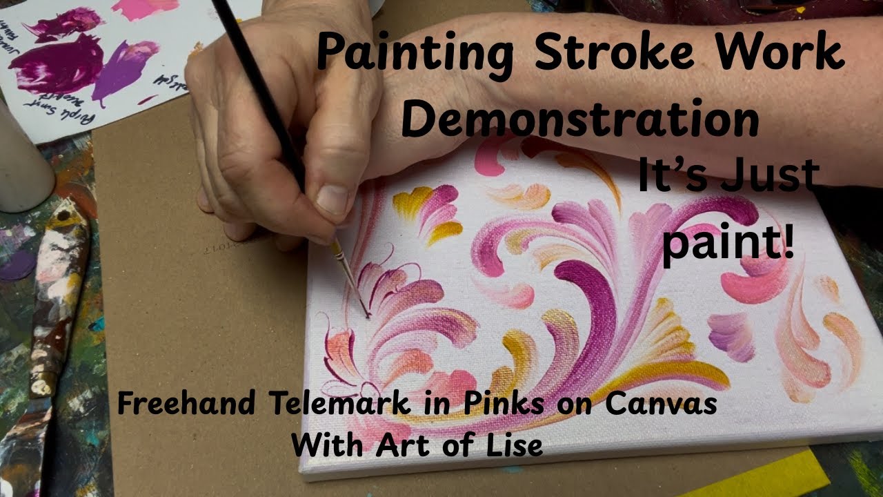 Painting Stroke Work Demonstration Freehand Telemark in Pinks on Canvas ...
