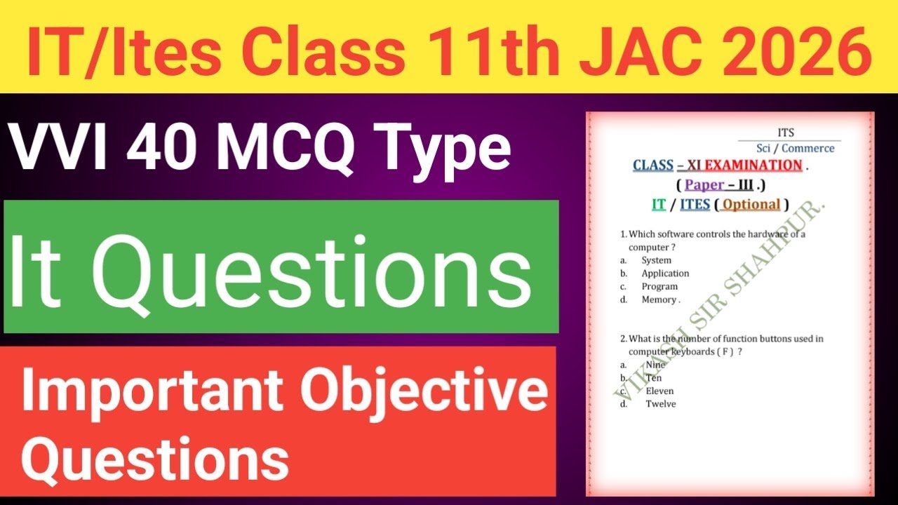 IT/Ites Class 11 VVI MCQ JAC Board || Class 11 it/ites objective ...