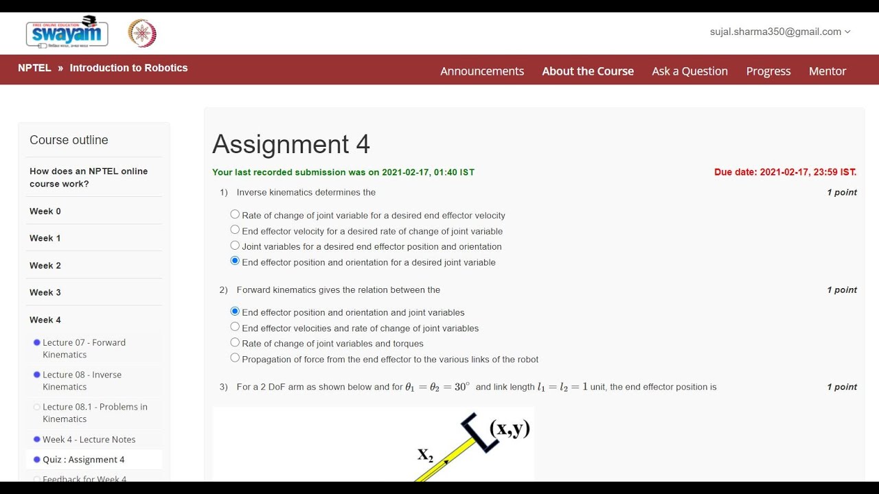 Nptel Introduction To Robotics Week 4 Quiz Answers 2021 Week 4 Assignment