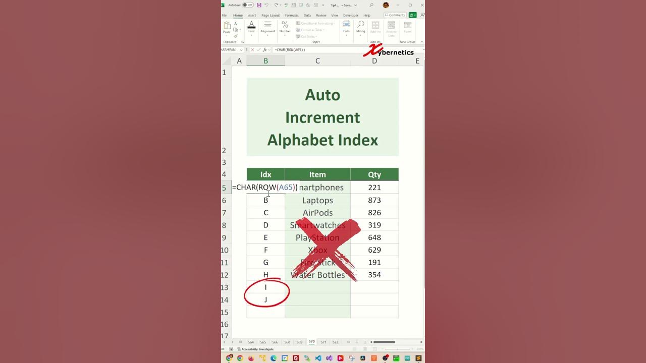 Auto Increment Alphabet Index in Excel - Excel Tips and Tricks - YouTube