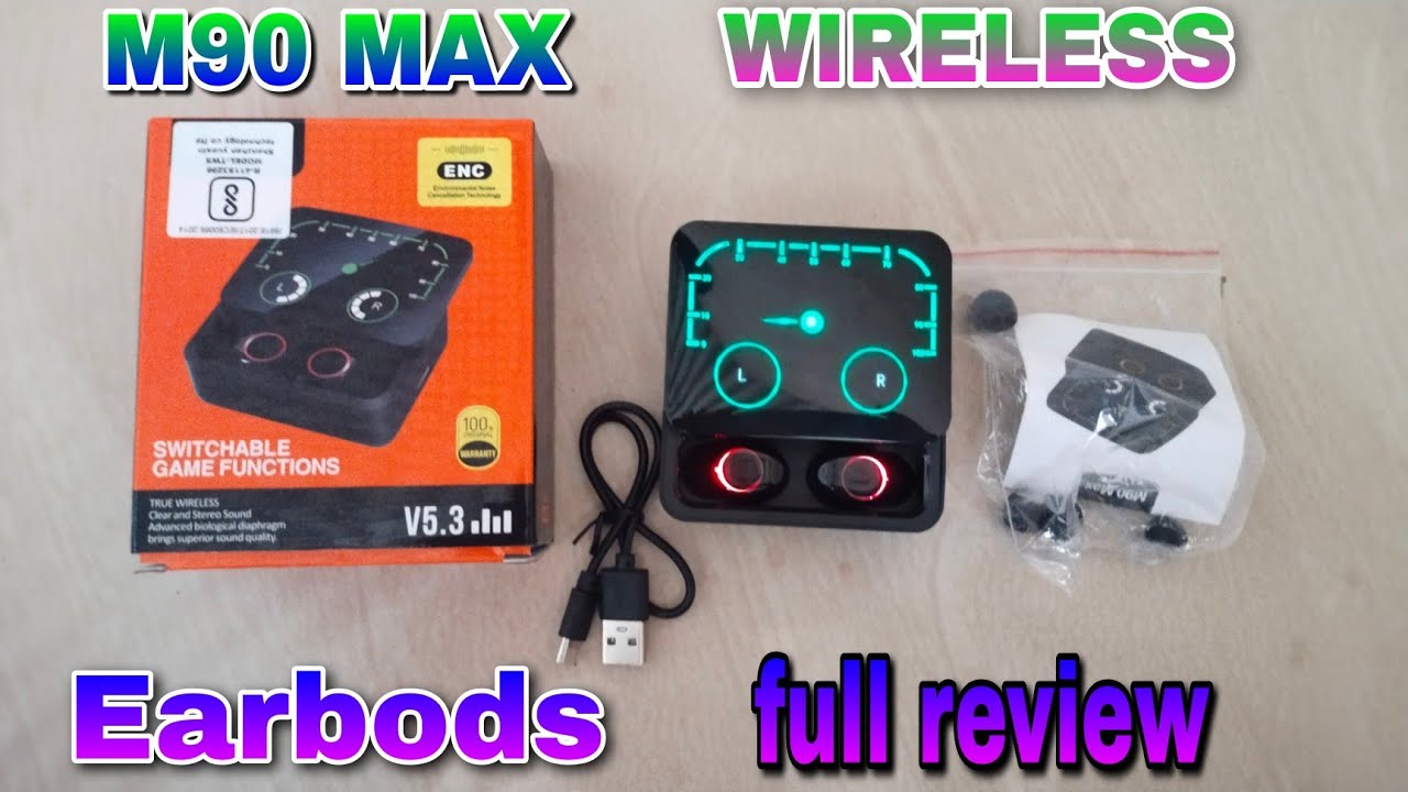 M90 Max Tws Earbud with power bank/LED Light Earbods tws⚡full unboxing ...