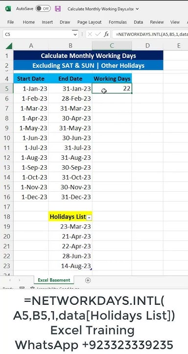 Calculate Monthly Working Days Excluding SAT & SUN also Other Holidays ...