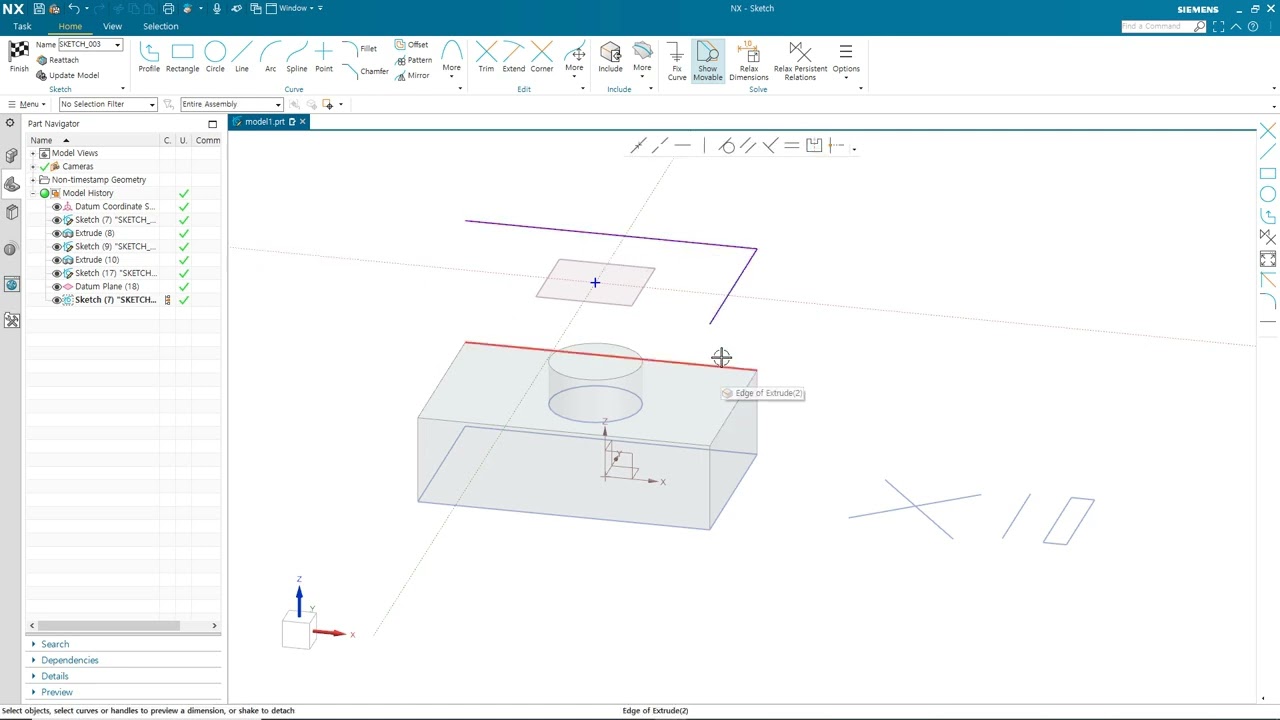 34. NX와 3D 모델링 - 외부의 커브, 엣지, 포인트 등을 따오는 Project Curve - YouTube