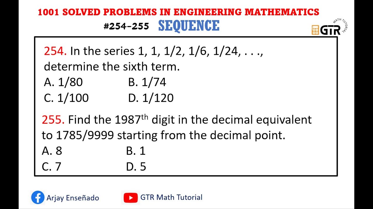 1001 SOLVED PROBLEMS IN ENGINEERING MATHEMATICS | Sequence | Day 5 #254 ... 1001 SOLVED PROBLEMS IN ENGINEERING MATHEMATICS | Sequence | Day 5 #254 ...