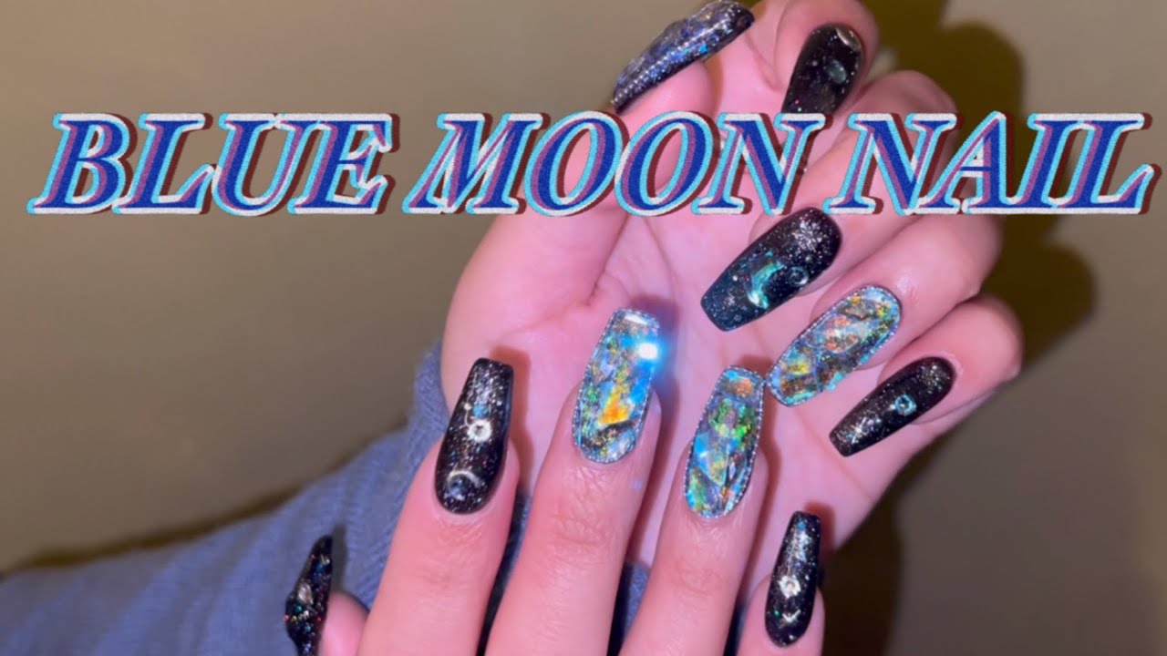 BLUE MOON NAIL🌙💙 / 크리스마스네일 / 풀스톤네일 / 덩어리네일 / 손톱연장 / 겨울네일 - YouTube