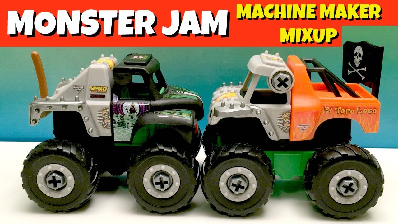 MONSTER JAM MACHINE MAKER MIXUP | Grave Digger Max-D El Toro Loco ...