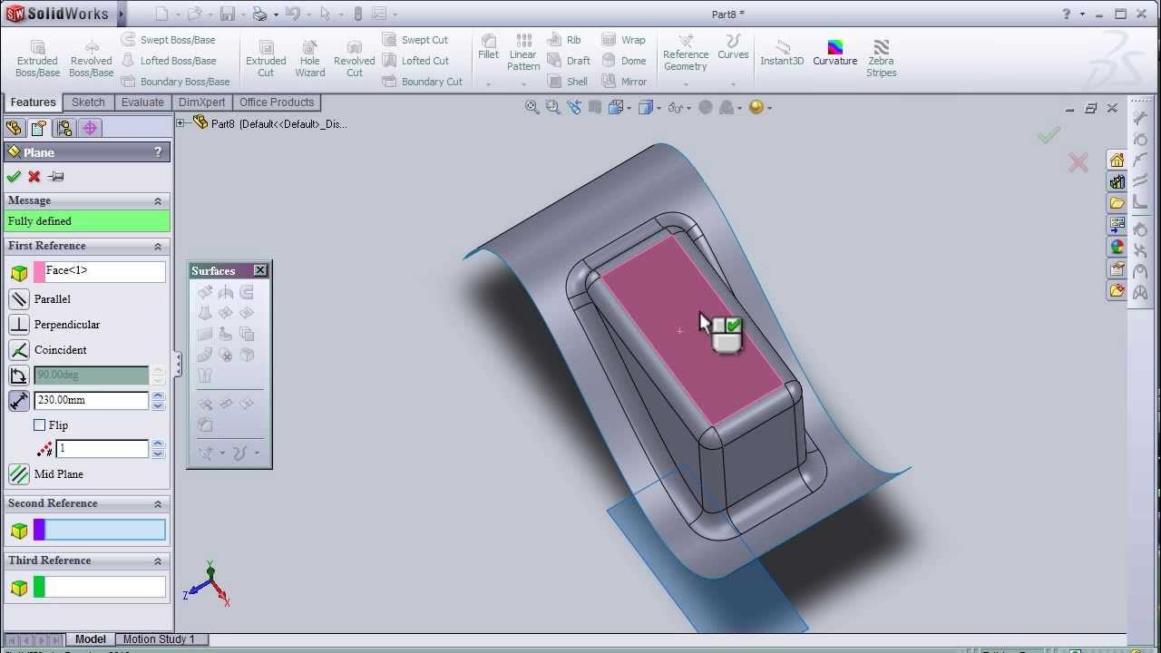 26- SolidWorks Surface TUTORIAL: PROJECT CURVE / Mod. Properties - YouTube