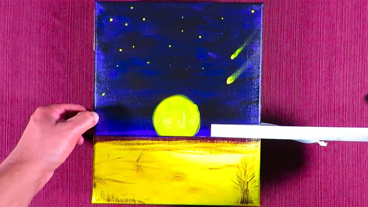Yellow And Violet Complementary Acrylic Painting Of Mars and Shooting ...