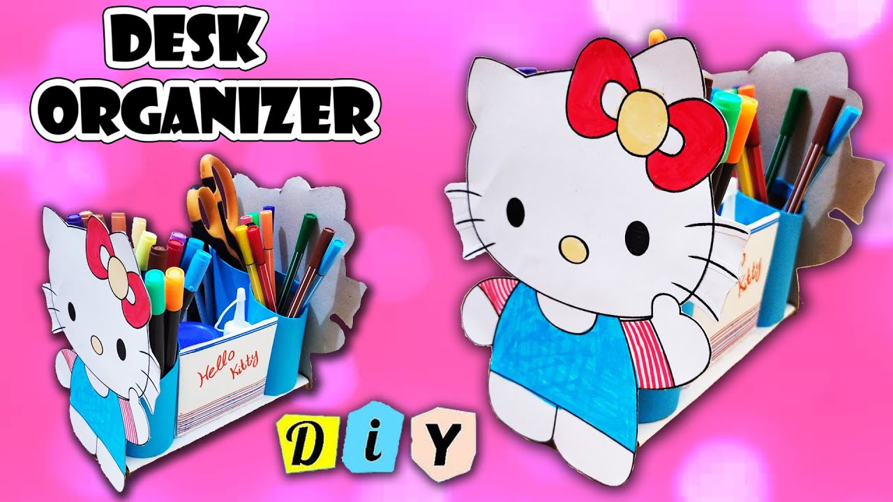 DIY Desk organizer | cardboard desk organizer | hello kitty desk ...