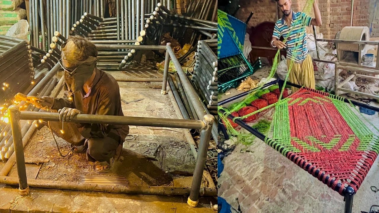 How to Make Traditional Charpai Bed out of Iron Pipes Rop Weaving to ...