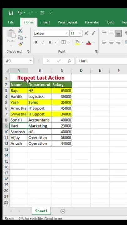 EXCEL- Shortcut Key To Repeat Last Action #excel#shortcutkeys# ...